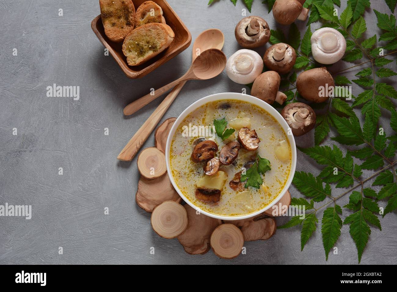 Delicious soup with mushrooms champignon and potato.Creamy Chanterelle ...