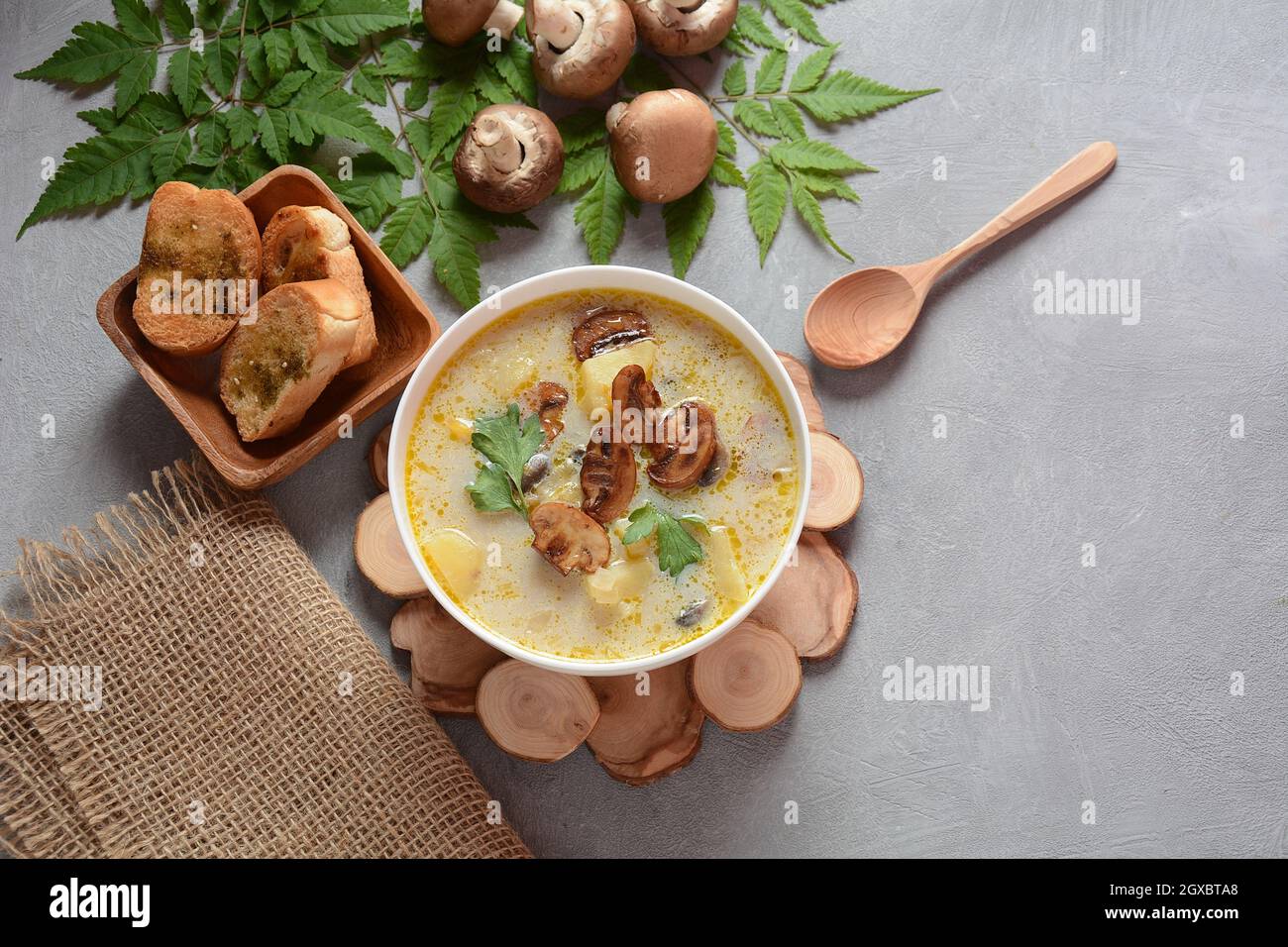 Delicious soup with mushrooms champignon and potato.Creamy Chanterelle ...