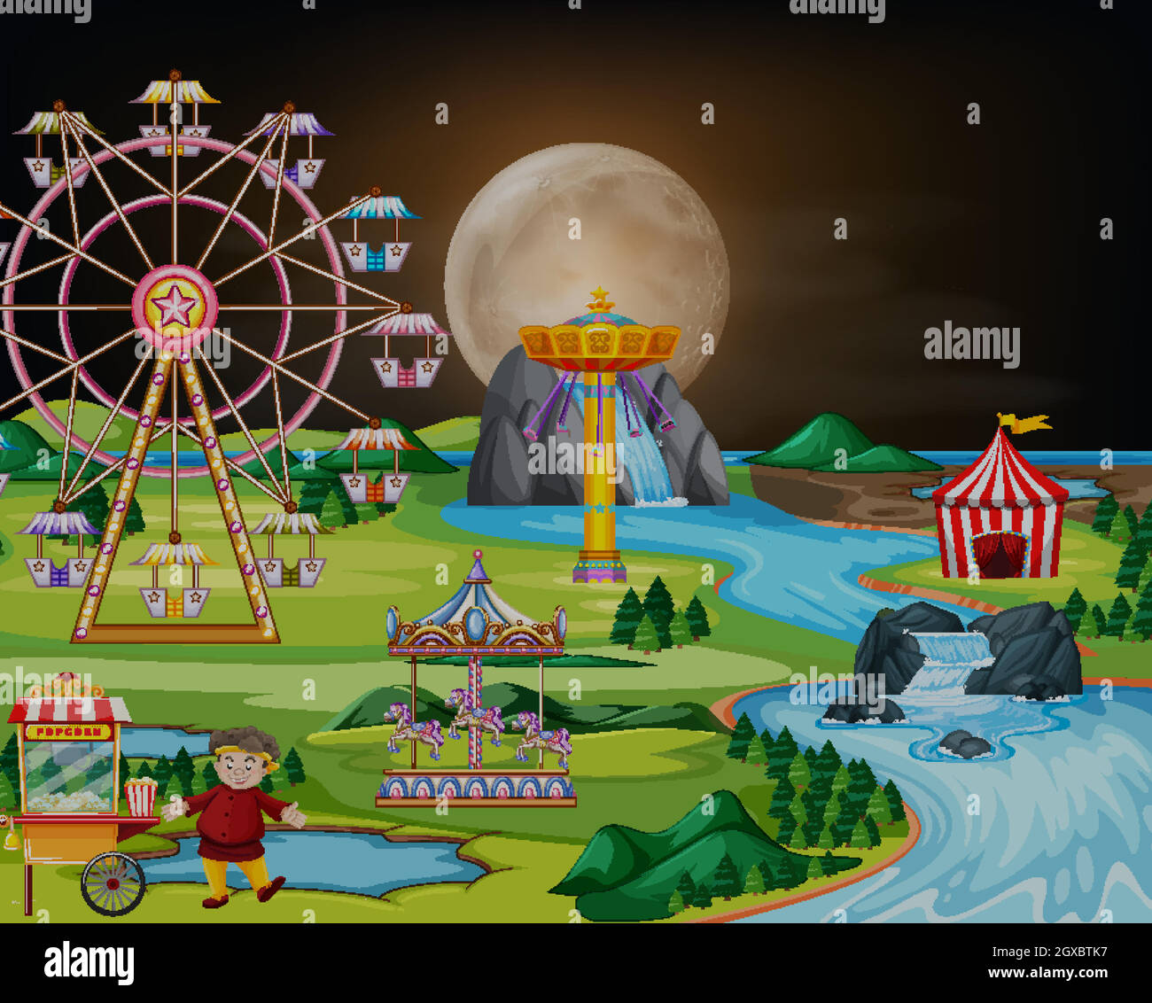 Amusement fair park night Stock Vector Images - Alamy