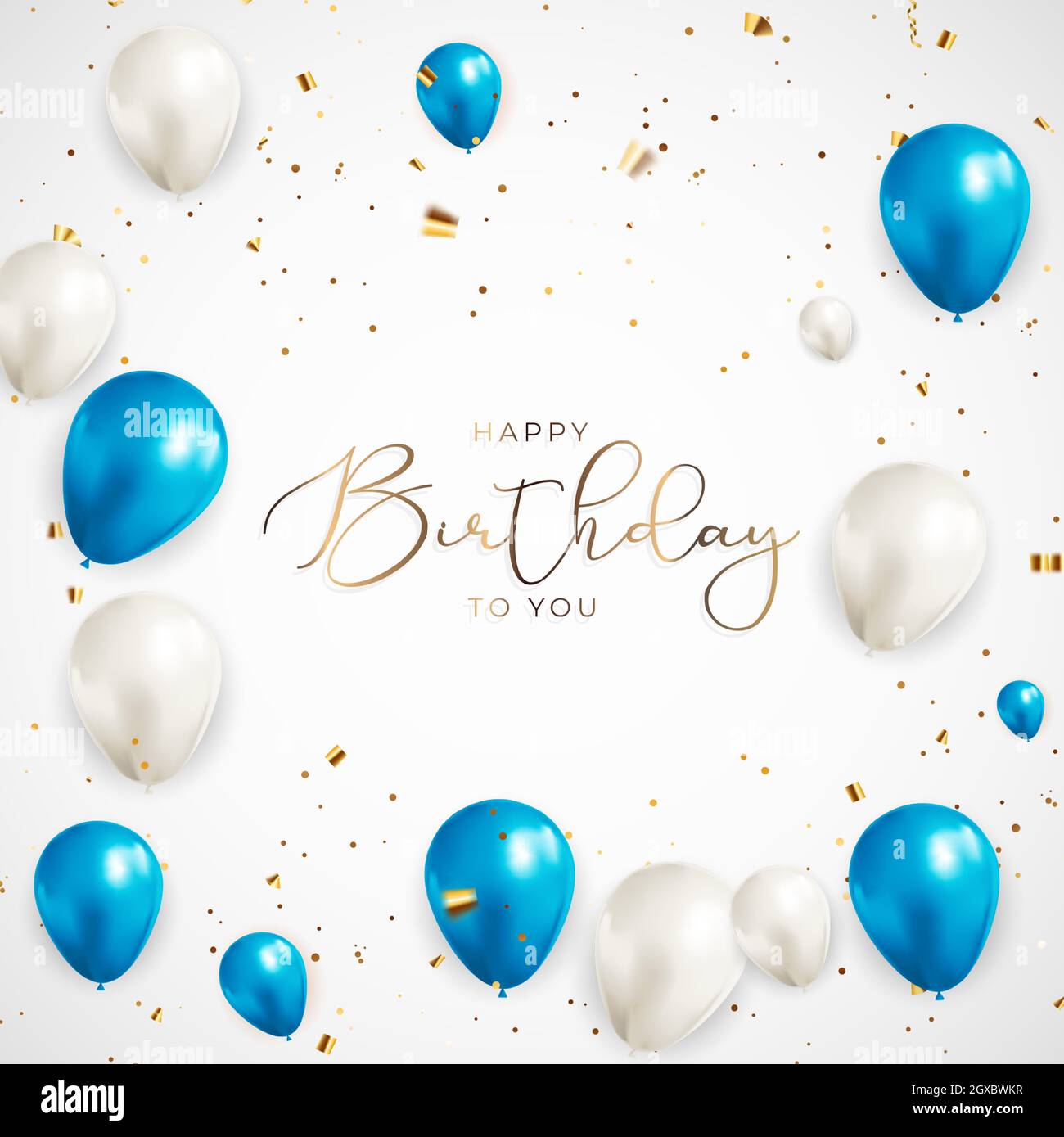 Happy Birthday congratulations banner design with Confetti, Balloons ...