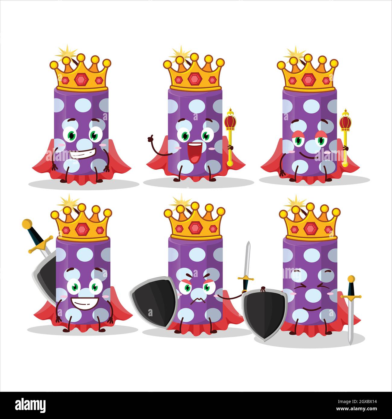 A Charismatic King purple firecracker cartoon character wearing a gold ...