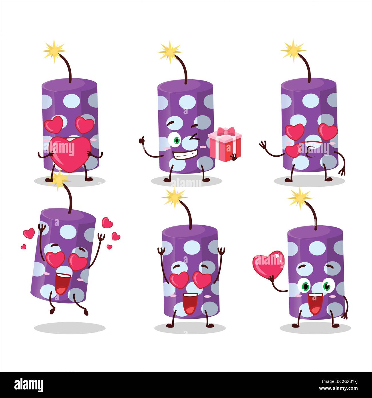 Purple firecracker cartoon character with love cute emoticon. Vector ...