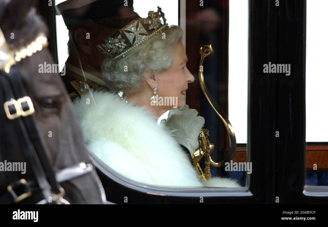 Queen Elizabeth ll arrives by coach at the House of Lords for the State ...