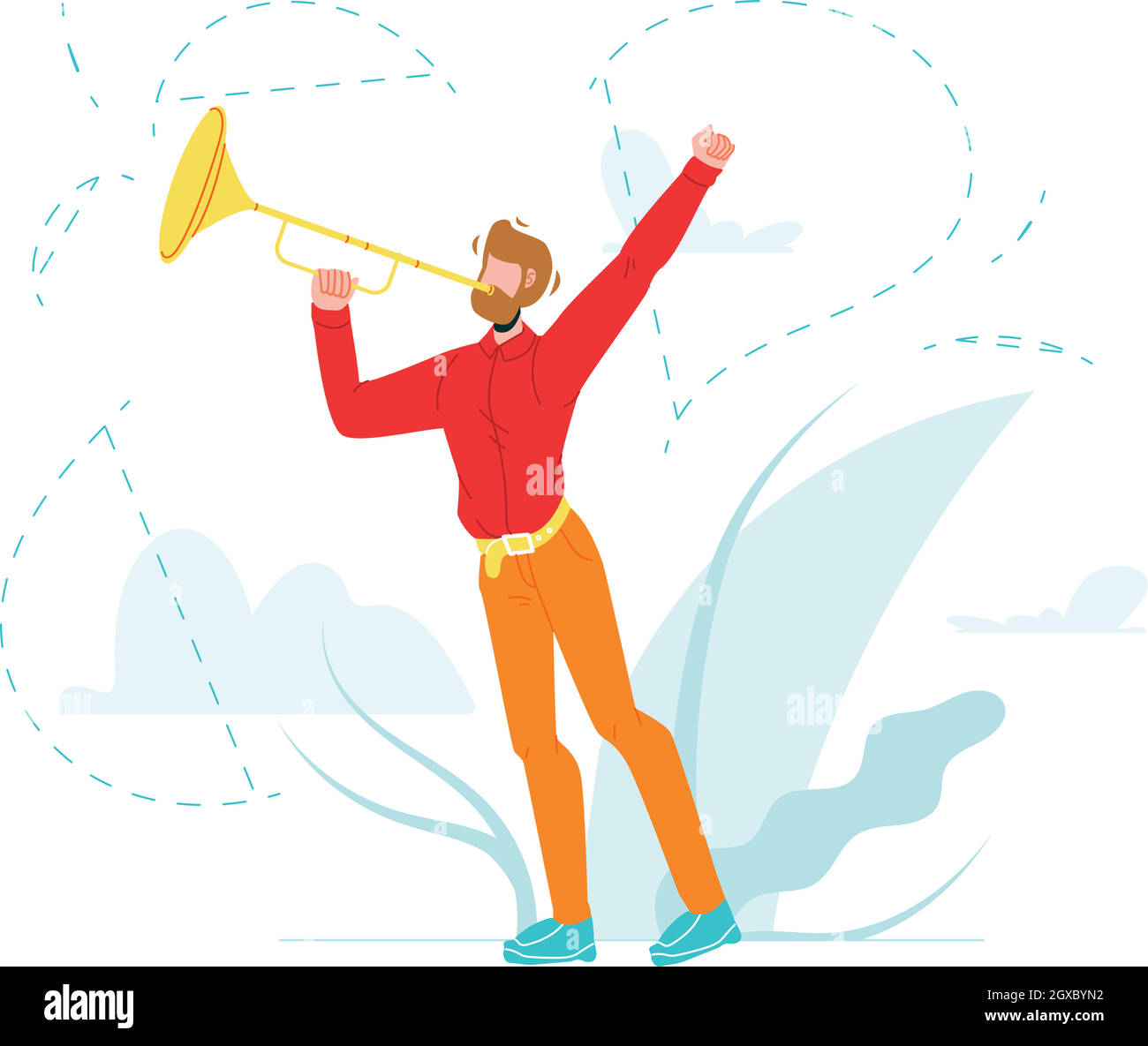 Trumpeter Play Musical Instrument Trumpet Vector Illustration Stock ...