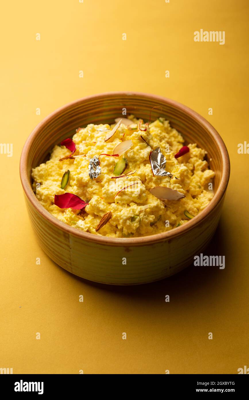 Saffron flavoured Kalakand is an Indian sweet made out of solidified ...