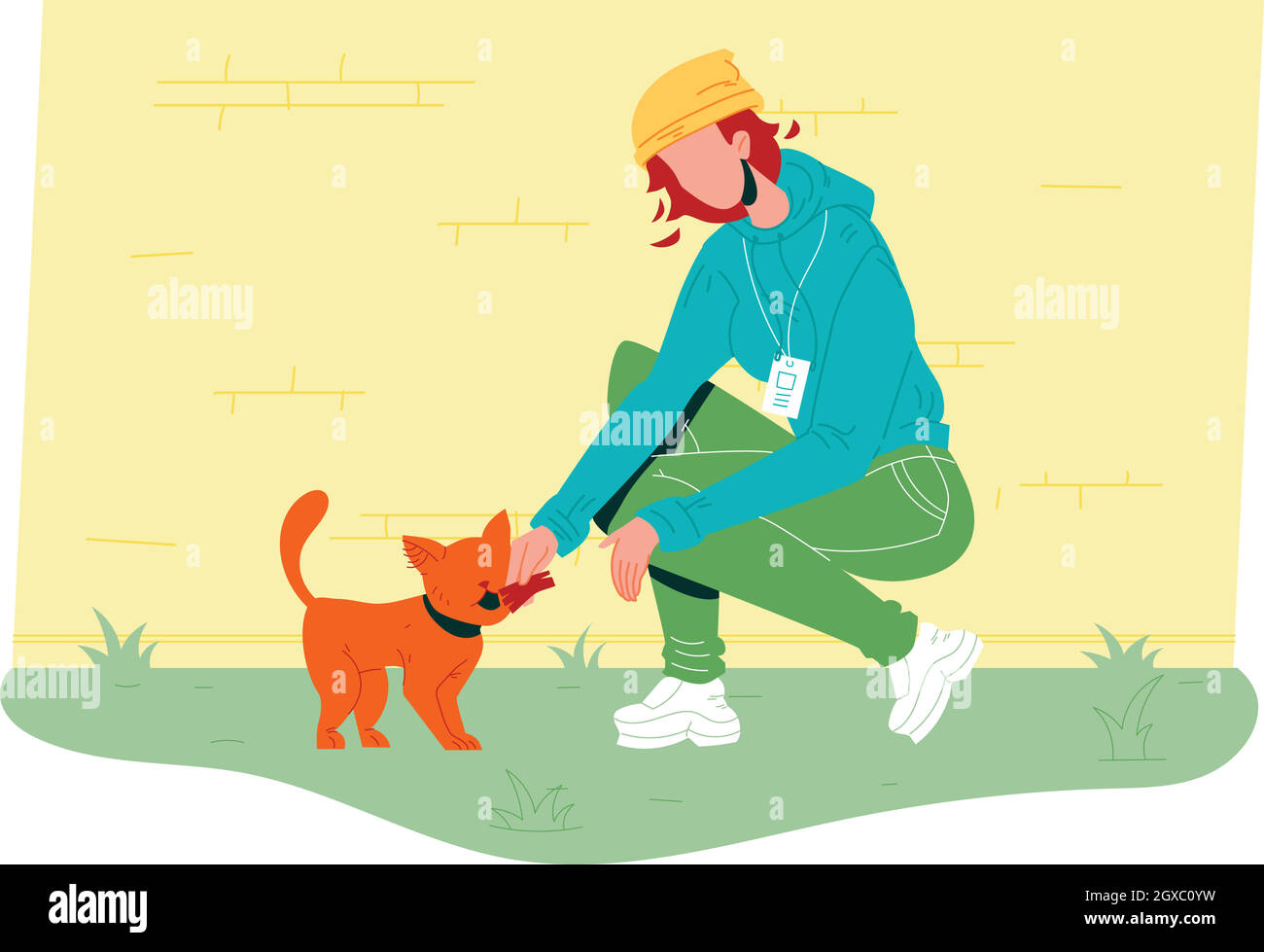 Woman Volunteer Feed Homeless Cat Vector Illustration Stock Vector ...