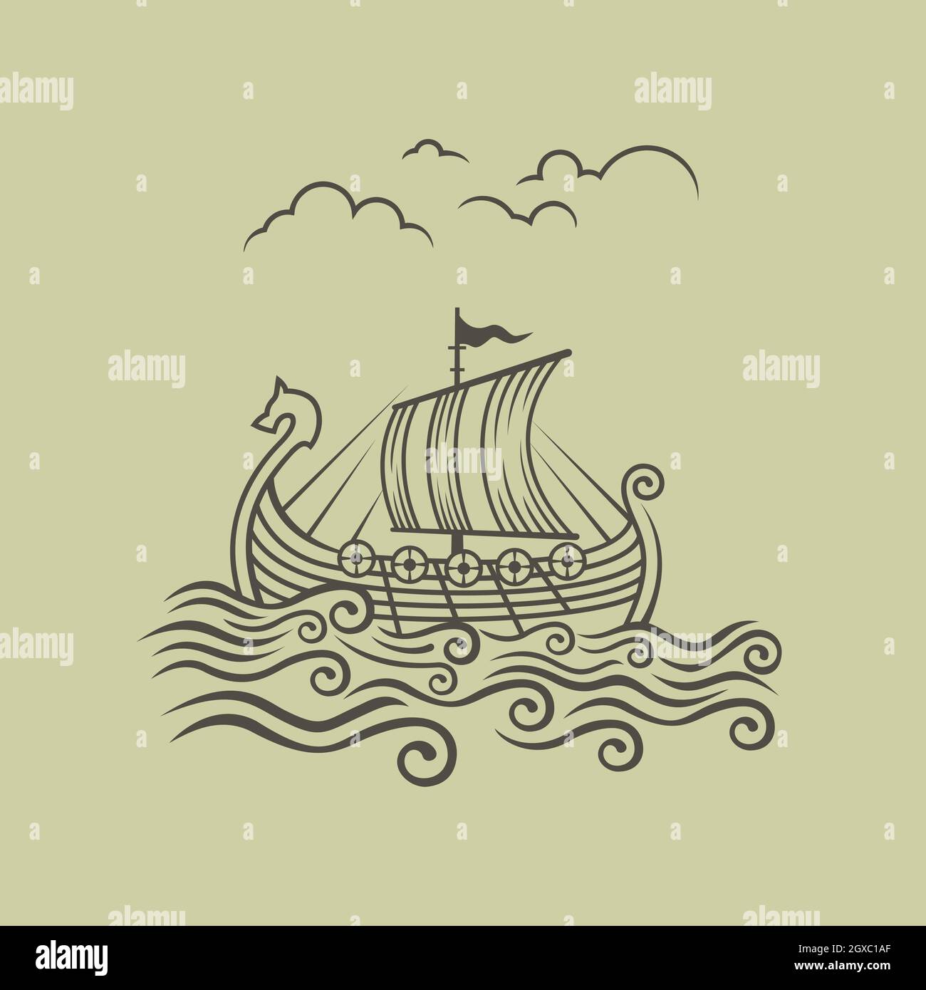 Normans drakkar. Viking transport ship. Vector Illustration Stock ...