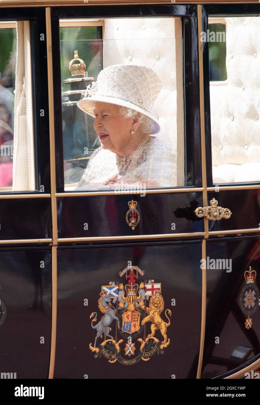 Queen Elizabeth ll rides in the Scottish State Coach during Trooping ...