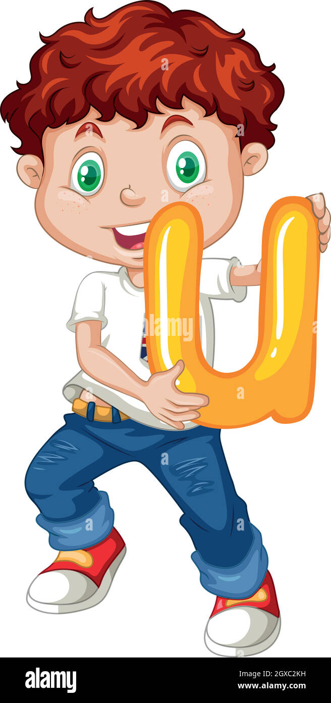 Little boy holding letter u Stock Vector Image & Art - Alamy