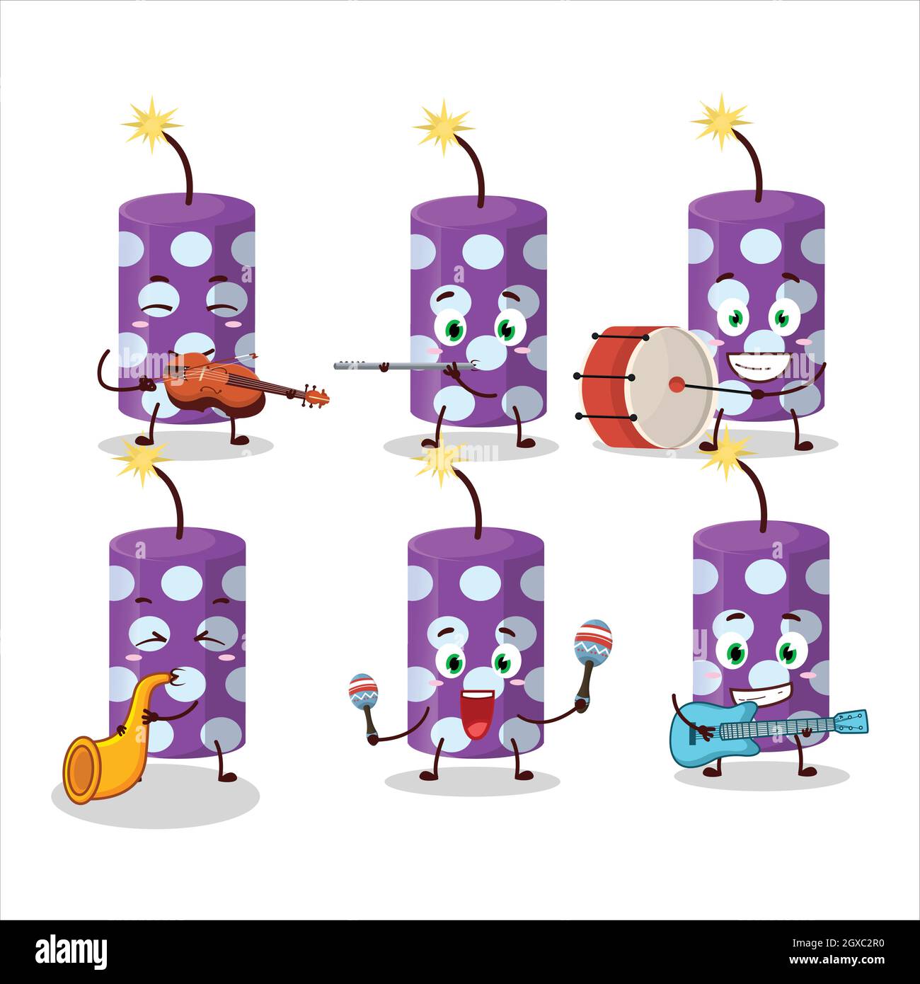 Cartoon character of purple firecracker playing some musical ...