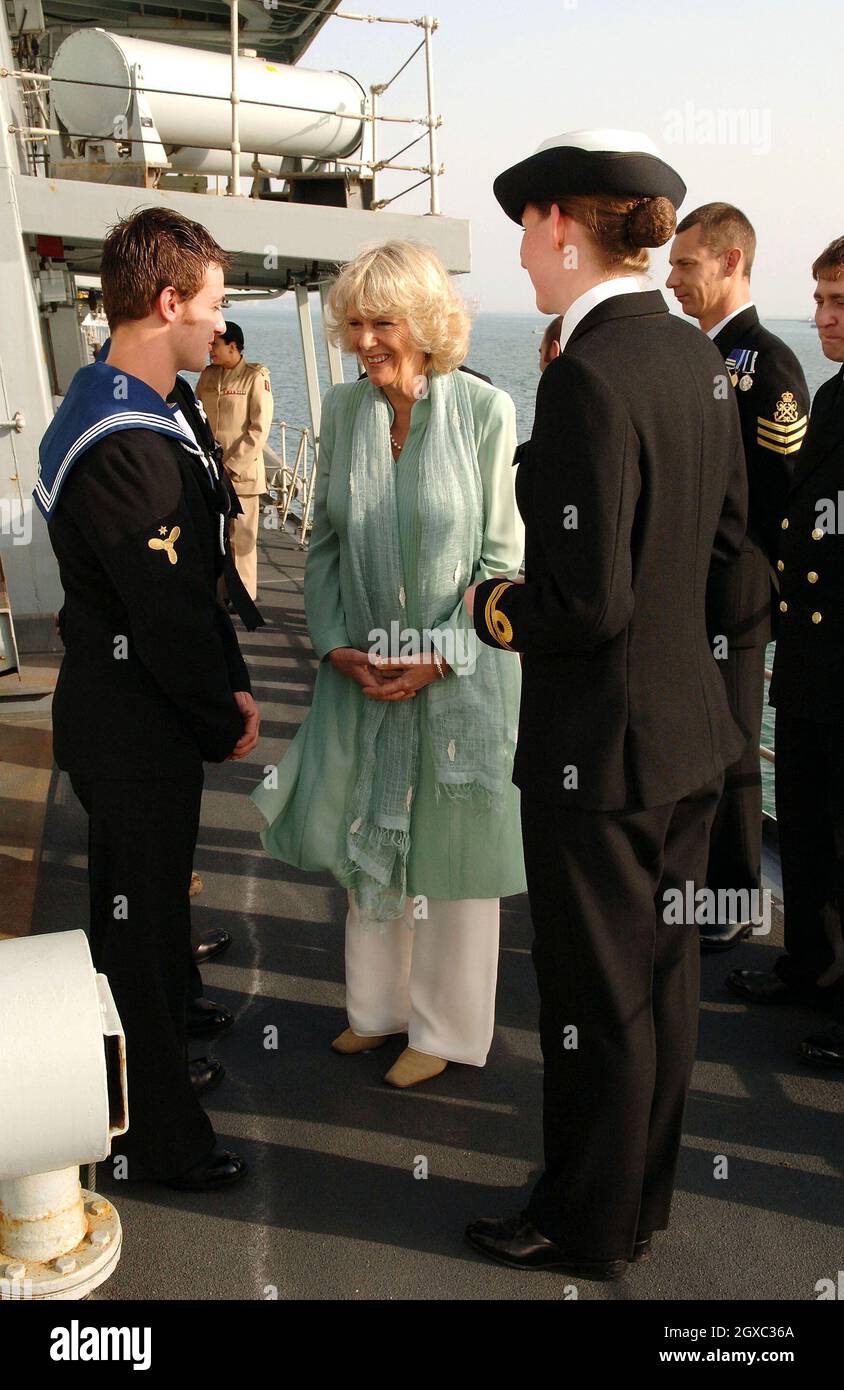 Camilla, Duchess of Cornwall meets crew members of the Royal Navy ...