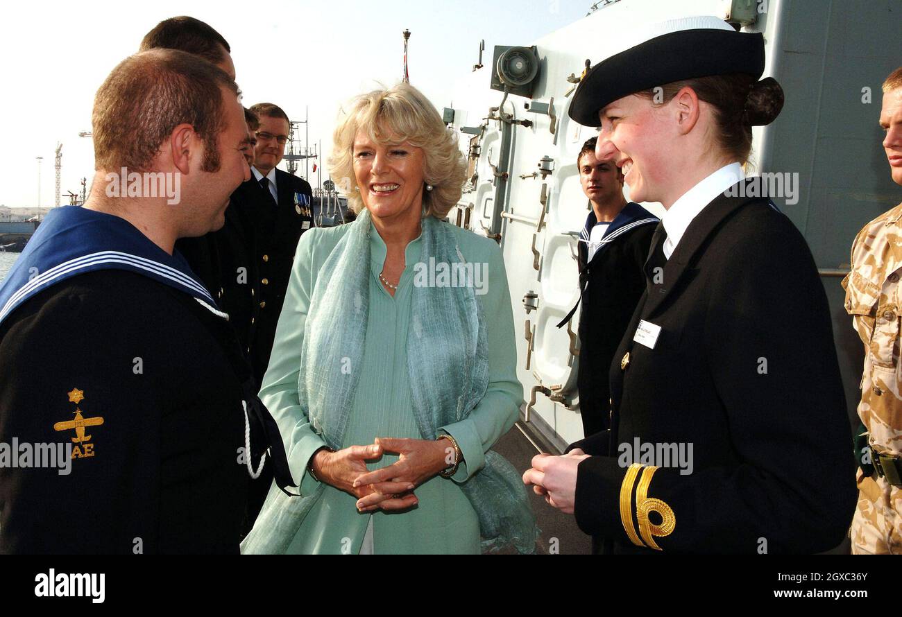 Camilla, Duchess of Cornwall meets crew members of the Royal Navy ...
