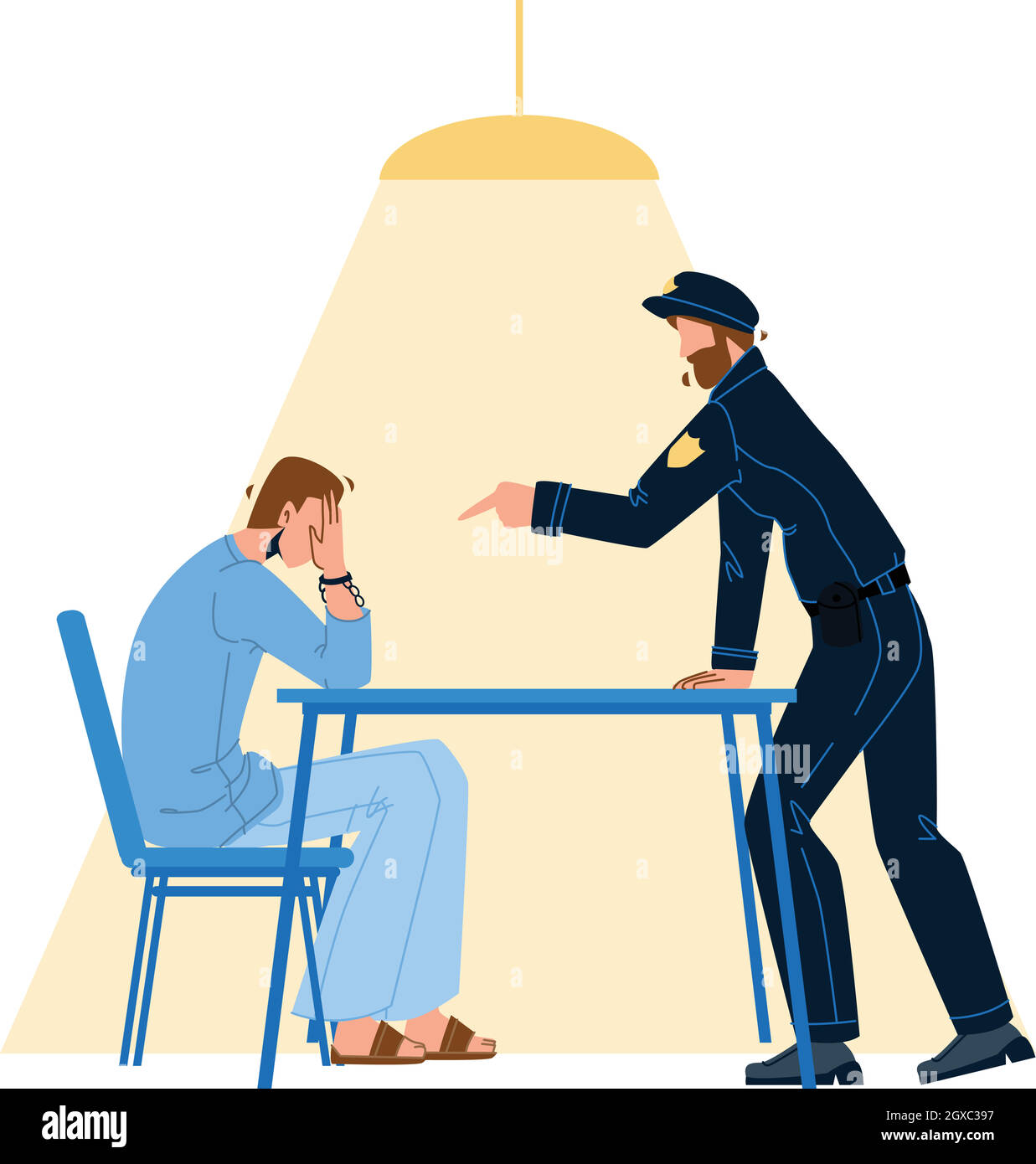 Policeman Interrogation Criminal Prisoner Flat Vector Illustration ...