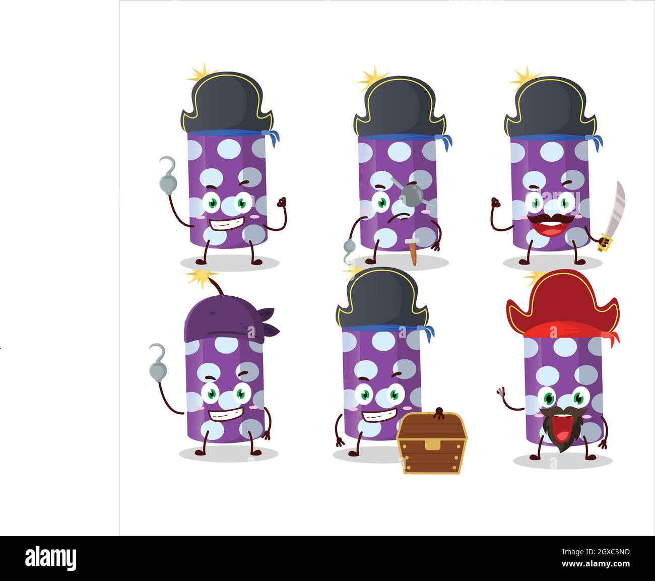 Cartoon character of purple firecracker with various pirates emoticons ...