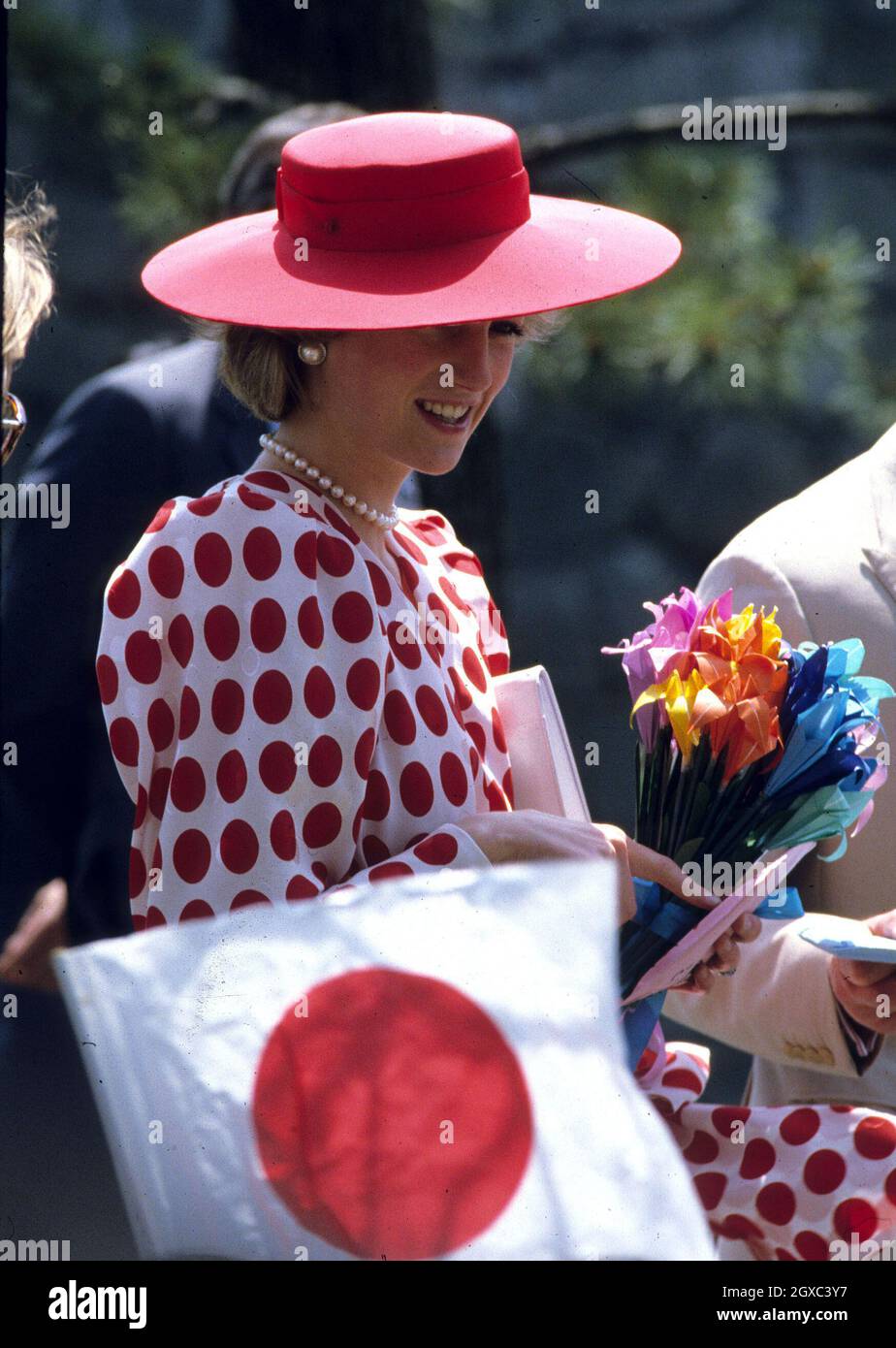 Diana, Princess of Wales wears Rising Sun dress and Frederick Fox straw ...
