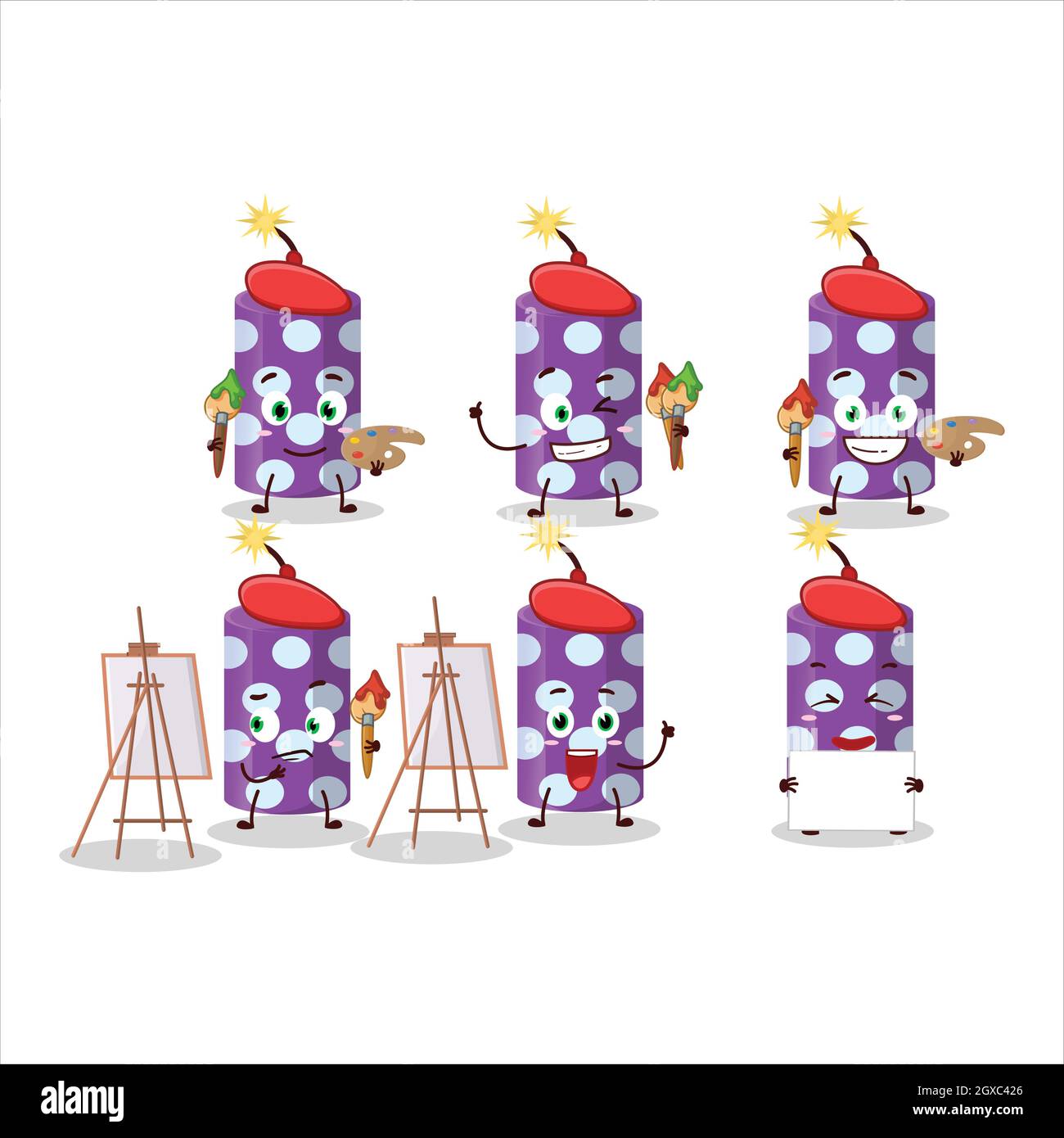 Artistic Artist of purple firecracker cartoon character painting with a ...