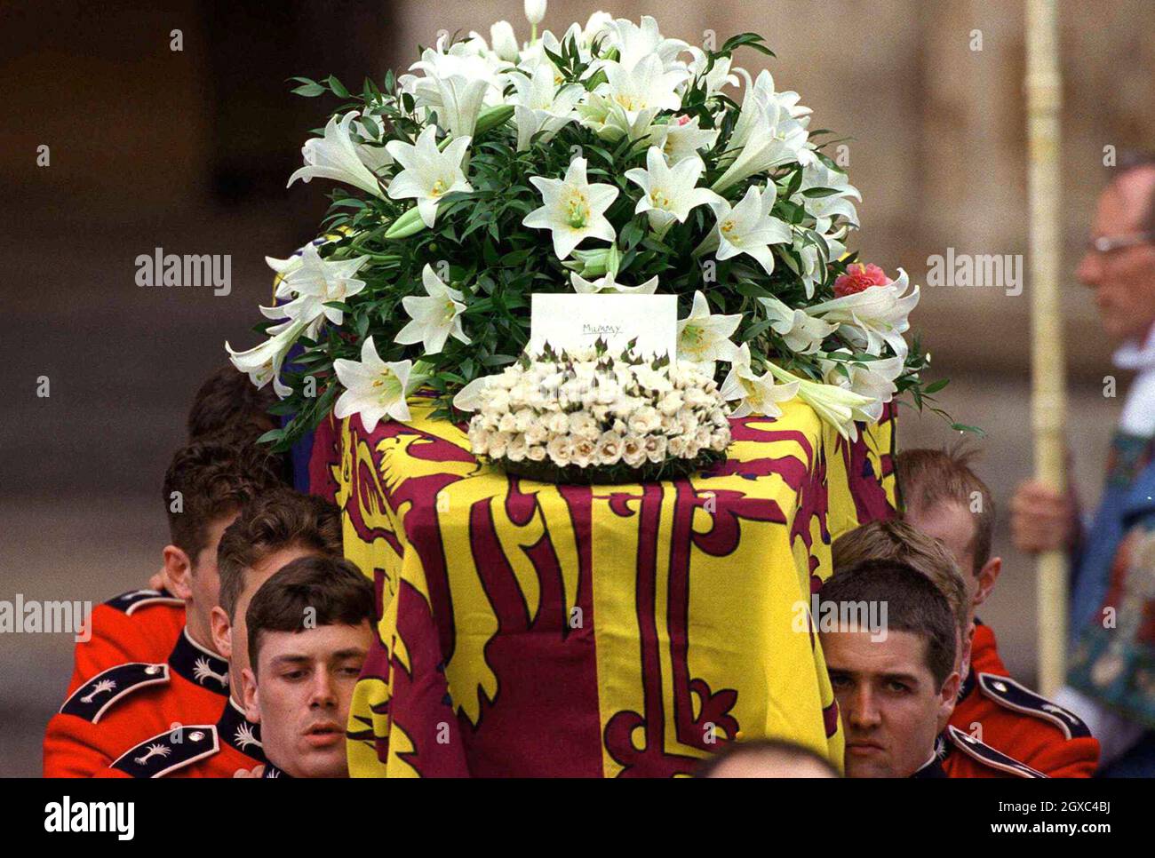 The coffin of Diana, Princess of Wales leaves Westminster Abbey after ...
