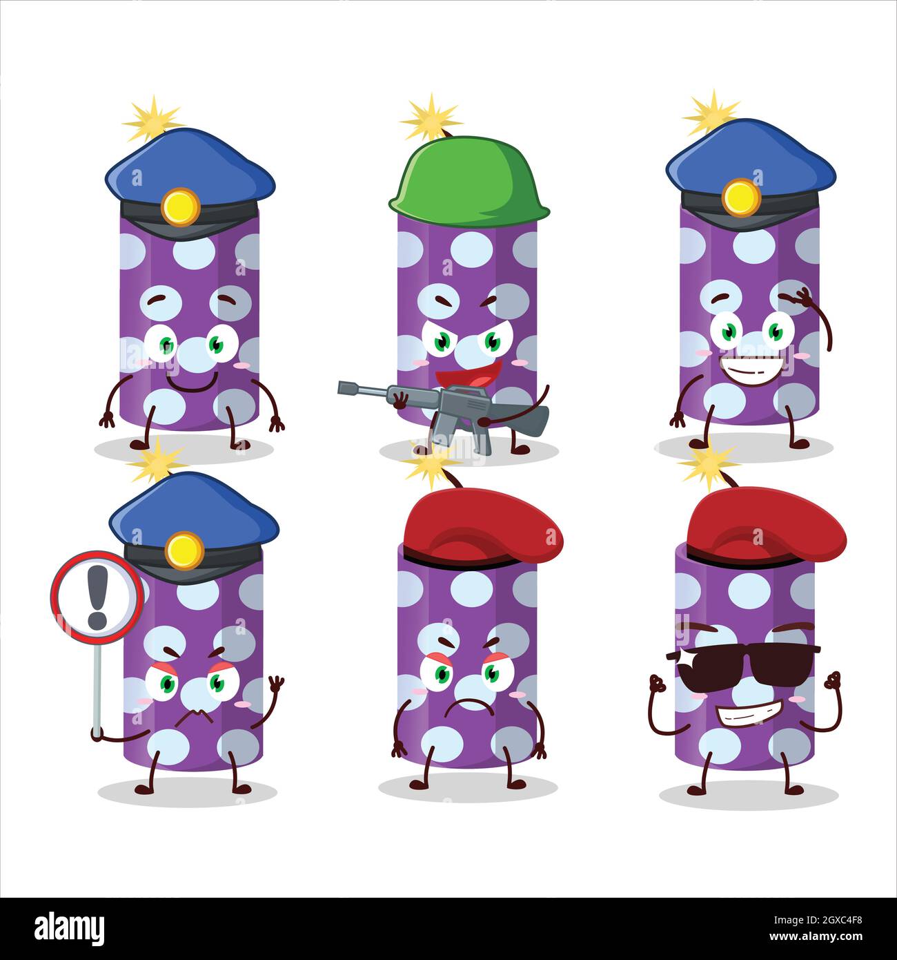A dedicated Police officer of purple firecracker mascot design style ...