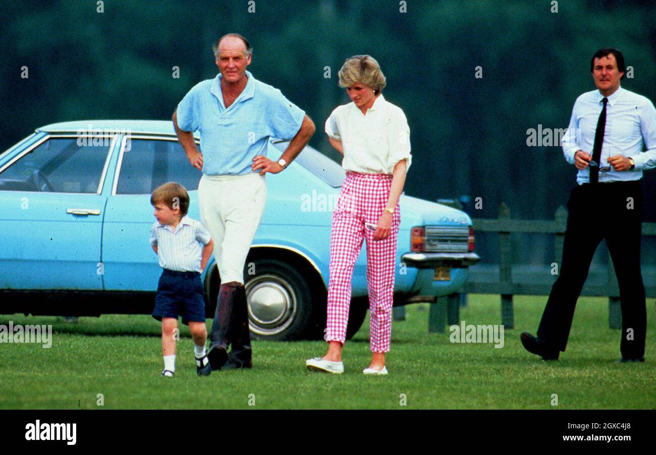 Prince William walks with his mother, Diana, Princess of Wales, and ...