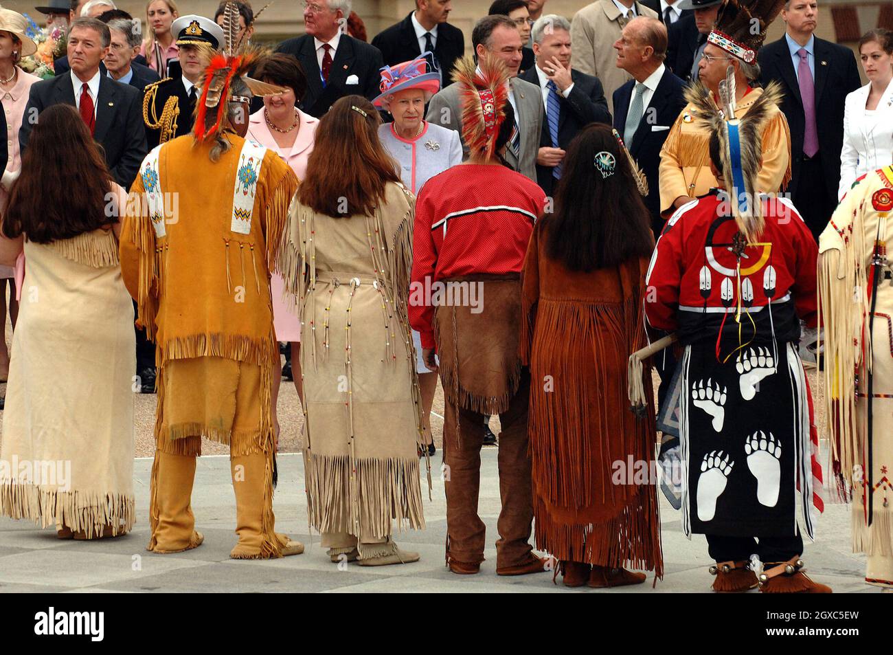 Queen Elizabeth II and Prince Philip, Duke of Edinburgh watch a Native ...