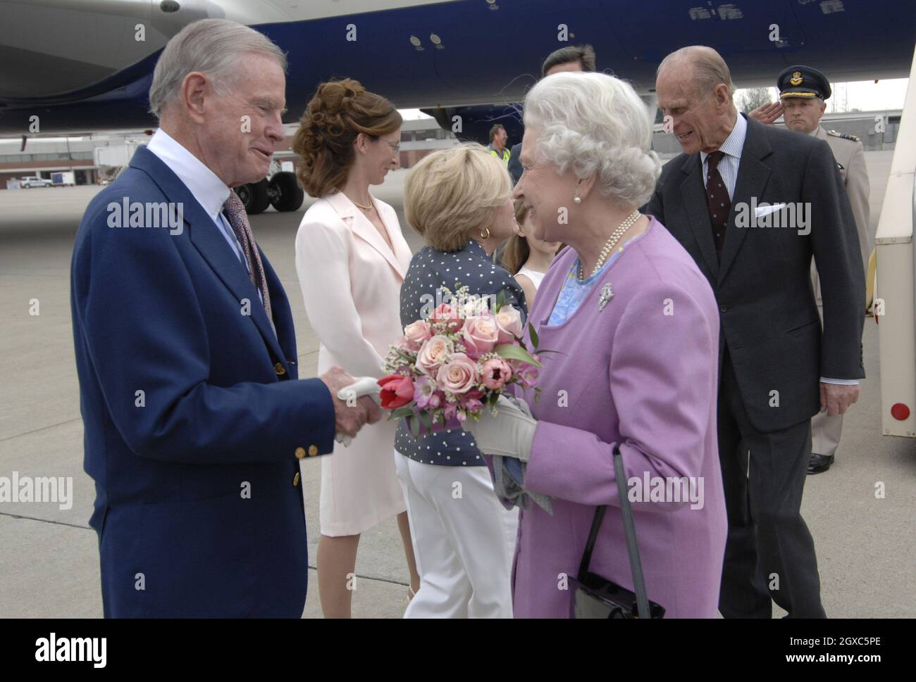 Queen Elizabeth ll and Prince Philip, Duke of Edinburgh are greeted by ...