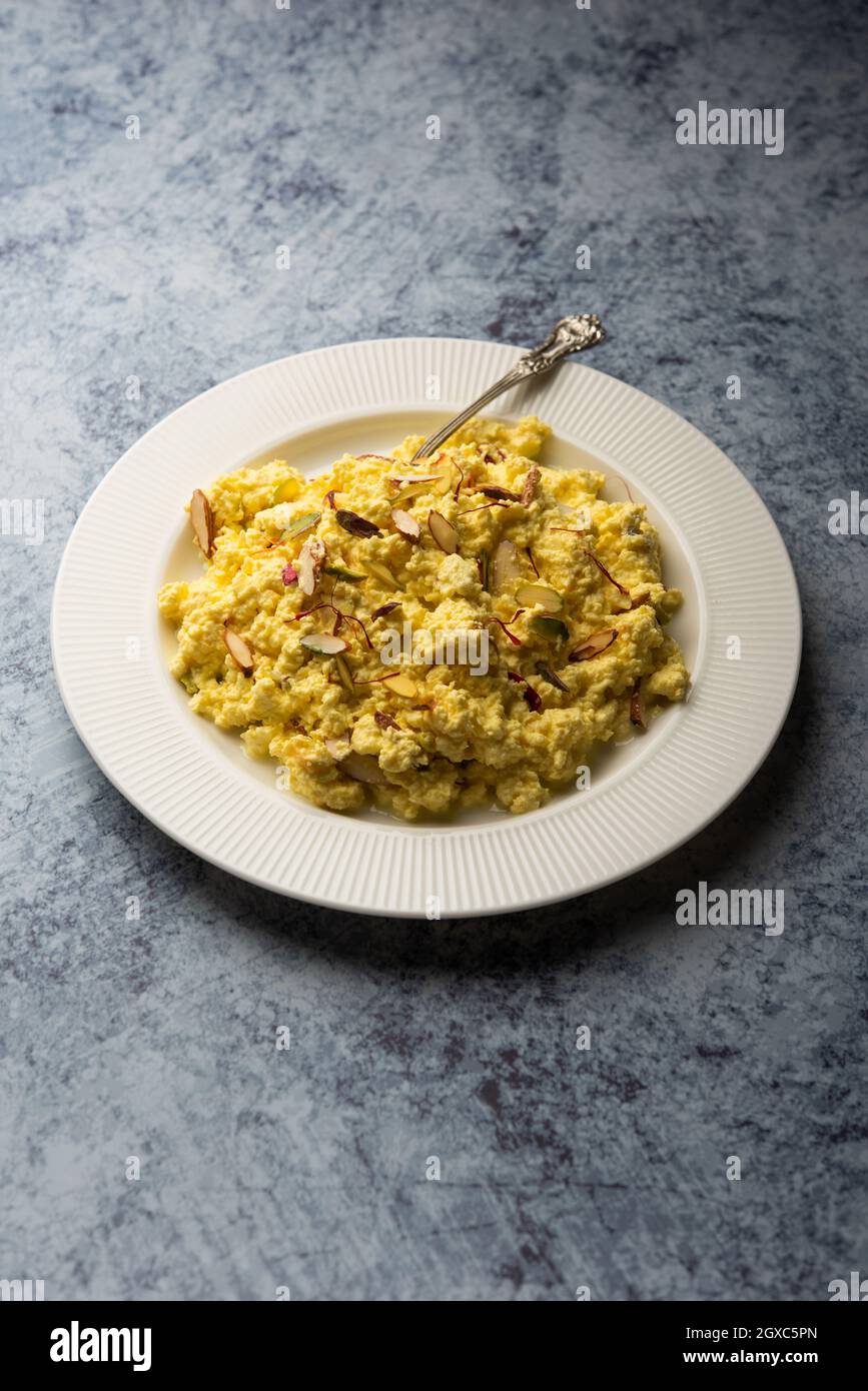 Saffron flavoured Kalakand is an Indian sweet made out of solidified ...