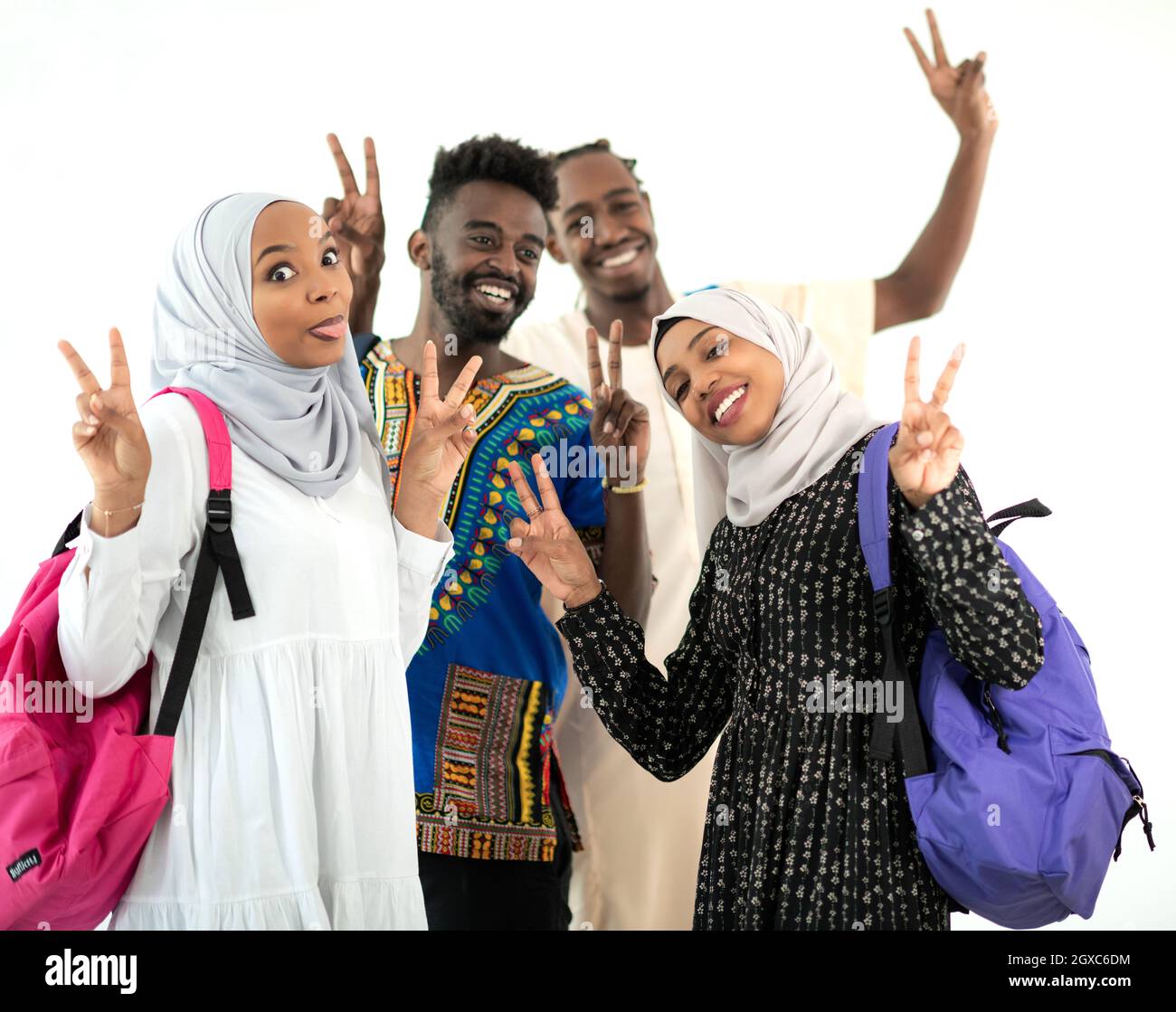 group of happy african students having conversation and team meeting ...
