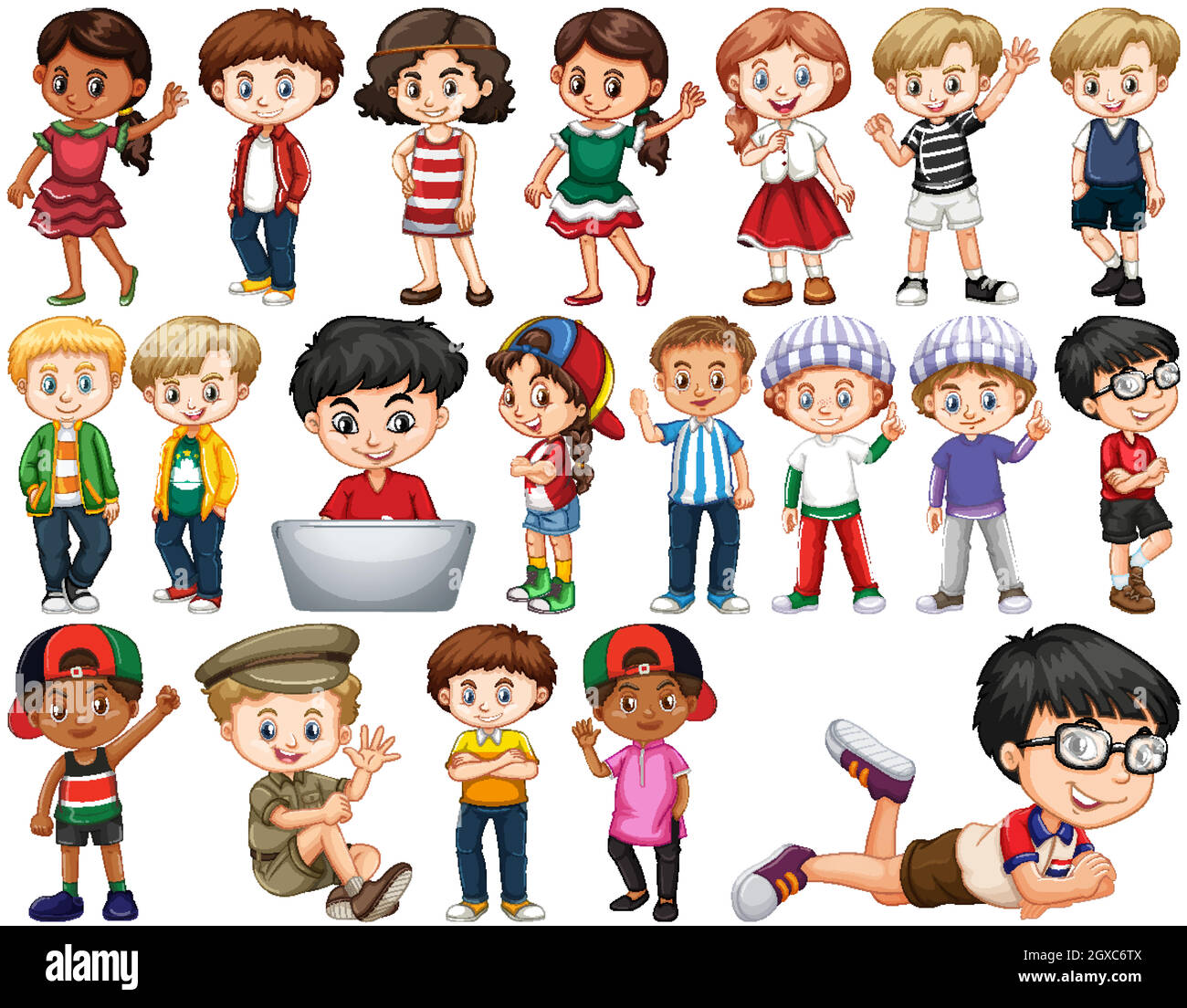 Set of happy children doing different actions Stock Vector Image & Art ...