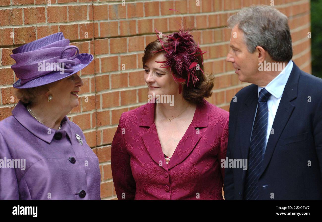 Baroness Margaret Thatcher, Tony Blair and Cherie Blair wait to meet ...