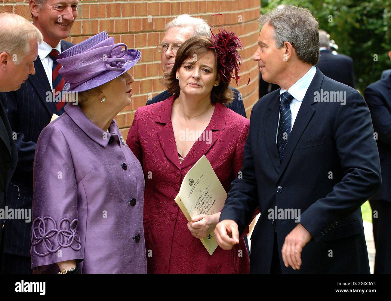 Baroness Margaret Thatcher, Tony Blair and Cherie Blair chat together ...