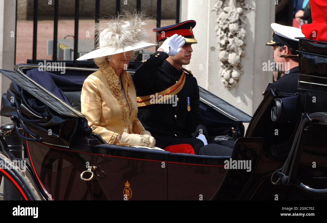 Prince William salutes as he sits beside Camilla, Duchess of Cornwall ...