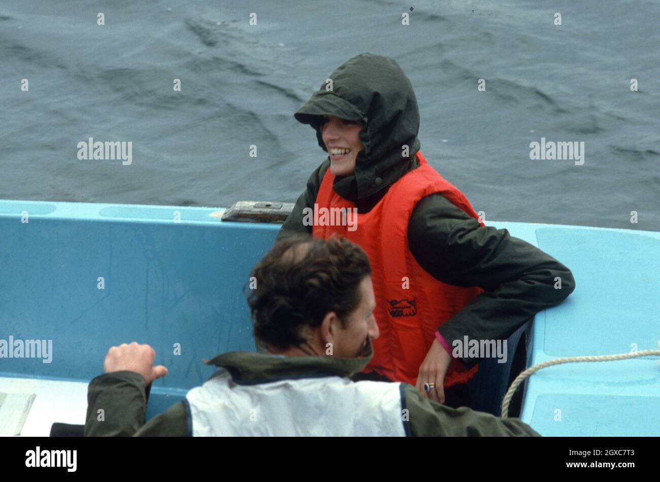 Princess Diana, Princess of Wales enjoys a ride in a boat during a ...