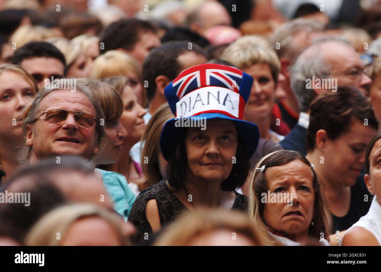 A Diana fan in the crowd at the Concert for Diana, Wembley Stadium ...