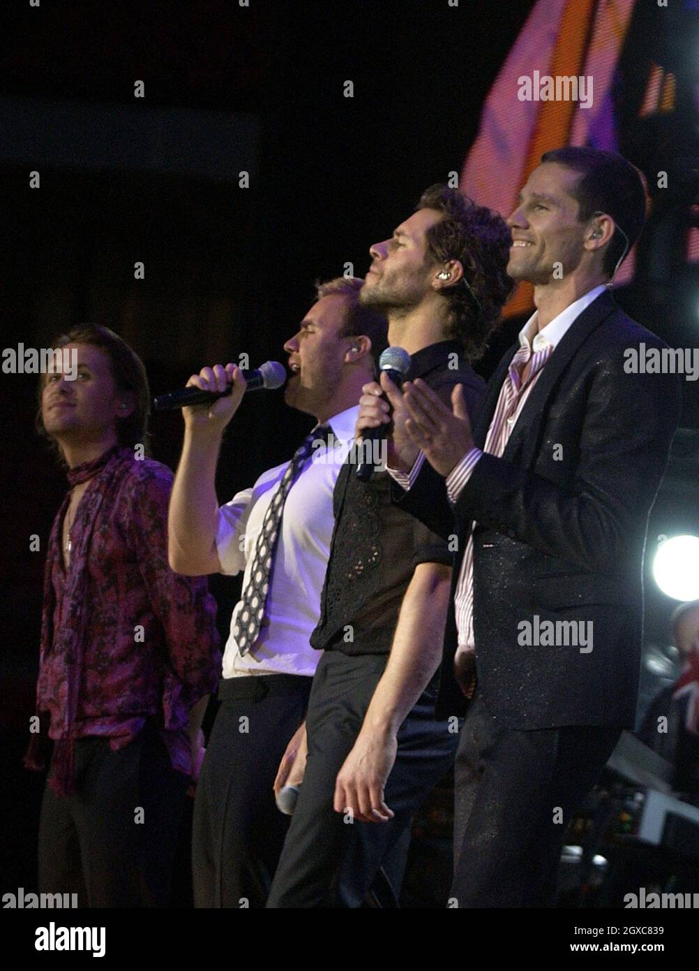 Take That perform on stage at the Concert for Diana, Wembley Stadium ...