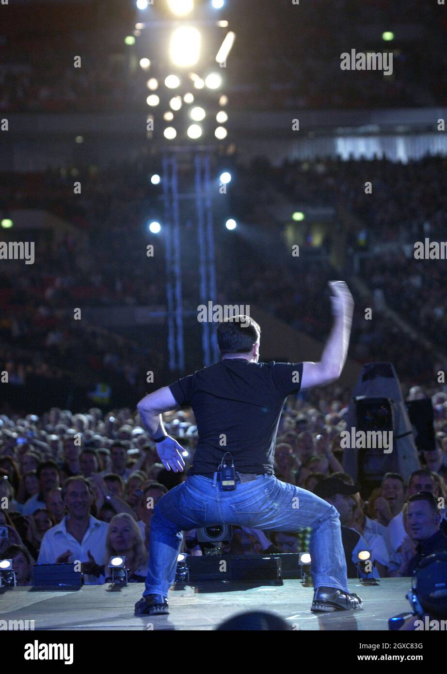Ricky Gervais on stage at the Concert for Diana, Wembley Stadium ...