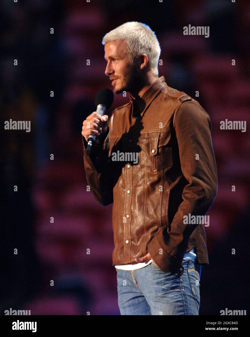 David Beckham speaks on stage at the Concert for Diana, Wembley Stadium ...