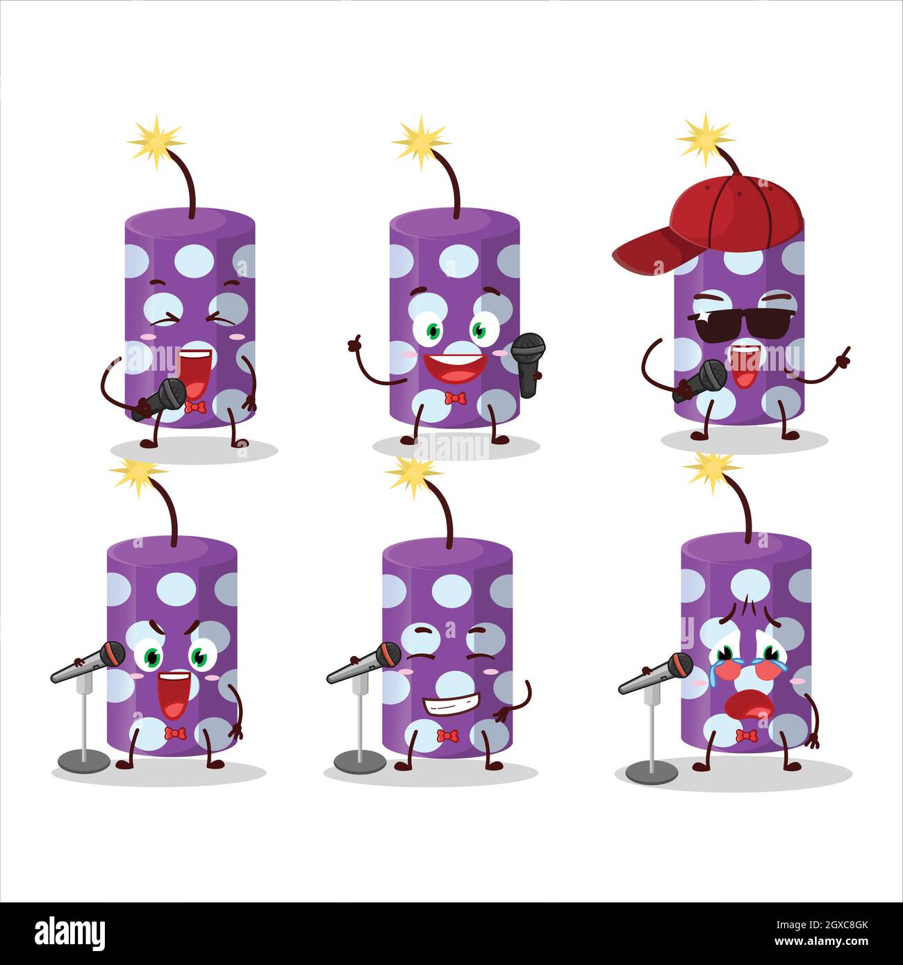 A Cute Cartoon design concept of purple firecracker singing a famous ...