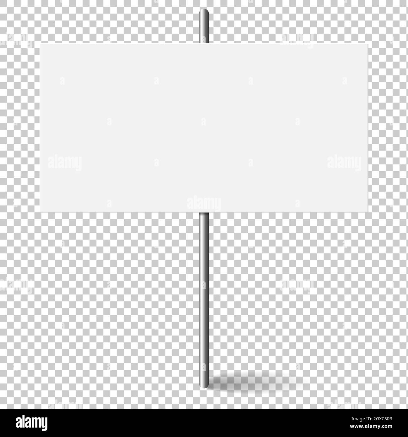 White rectangle Blank banner mock up on metal stick. Protest placard ...