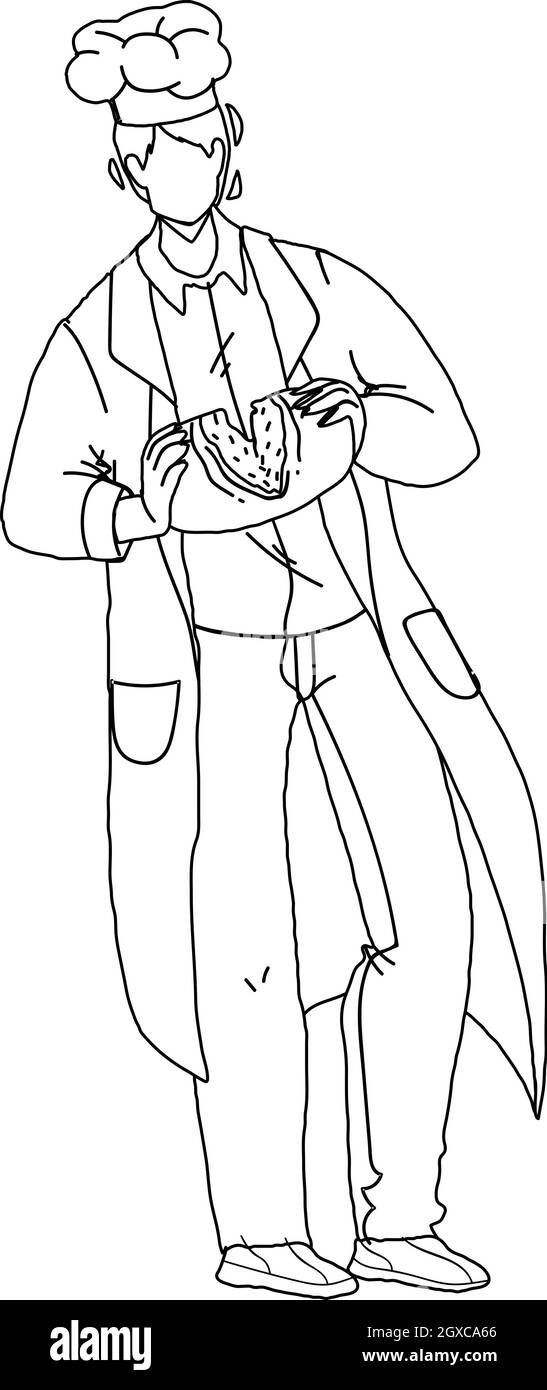 Baked Bread Breaking Bakehouse Worker Chef Vector Stock Vector Image ...