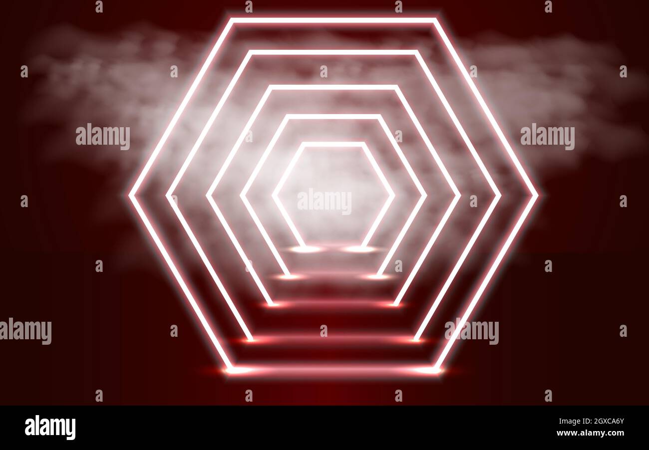 Neon abstract red background with geometric shapes and clouds. EPS 10 ...