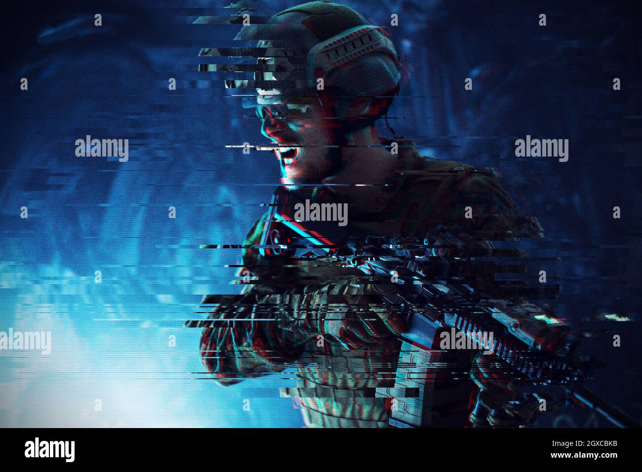 soldier military army glitch computer error design Stock Photo - Alamy