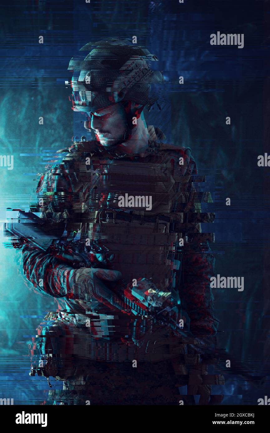 soldier military army glitch computer error design Stock Photo - Alamy