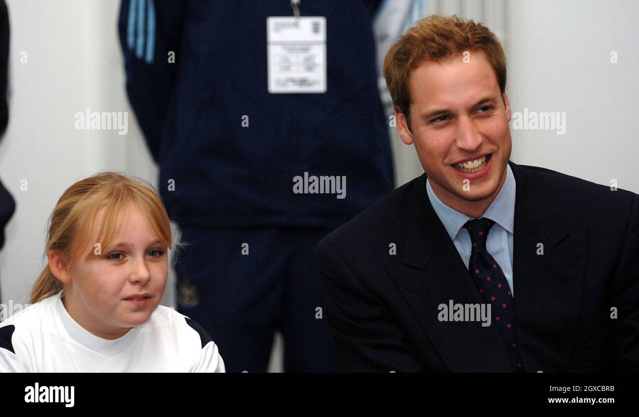 Prince William meets youngsters during a visit to the FA's Hat-Trick ...