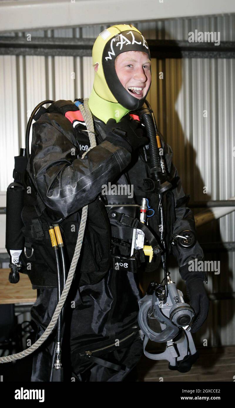 Prince Harry visits the Royal Navy's fleet diving squadron at Horsea ...