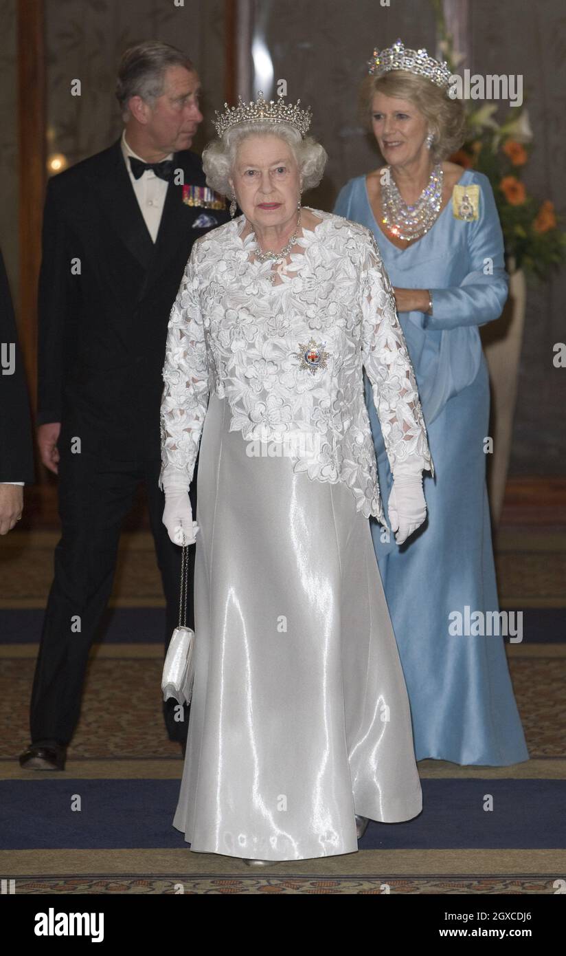 Queen Elizabeth ll, followed by Camilla, Duchess of Cornwall and Prince ...