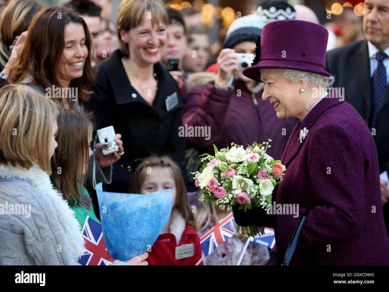 Queen Elizabeth II meets the public during a walkabout in Milton Keynes ...