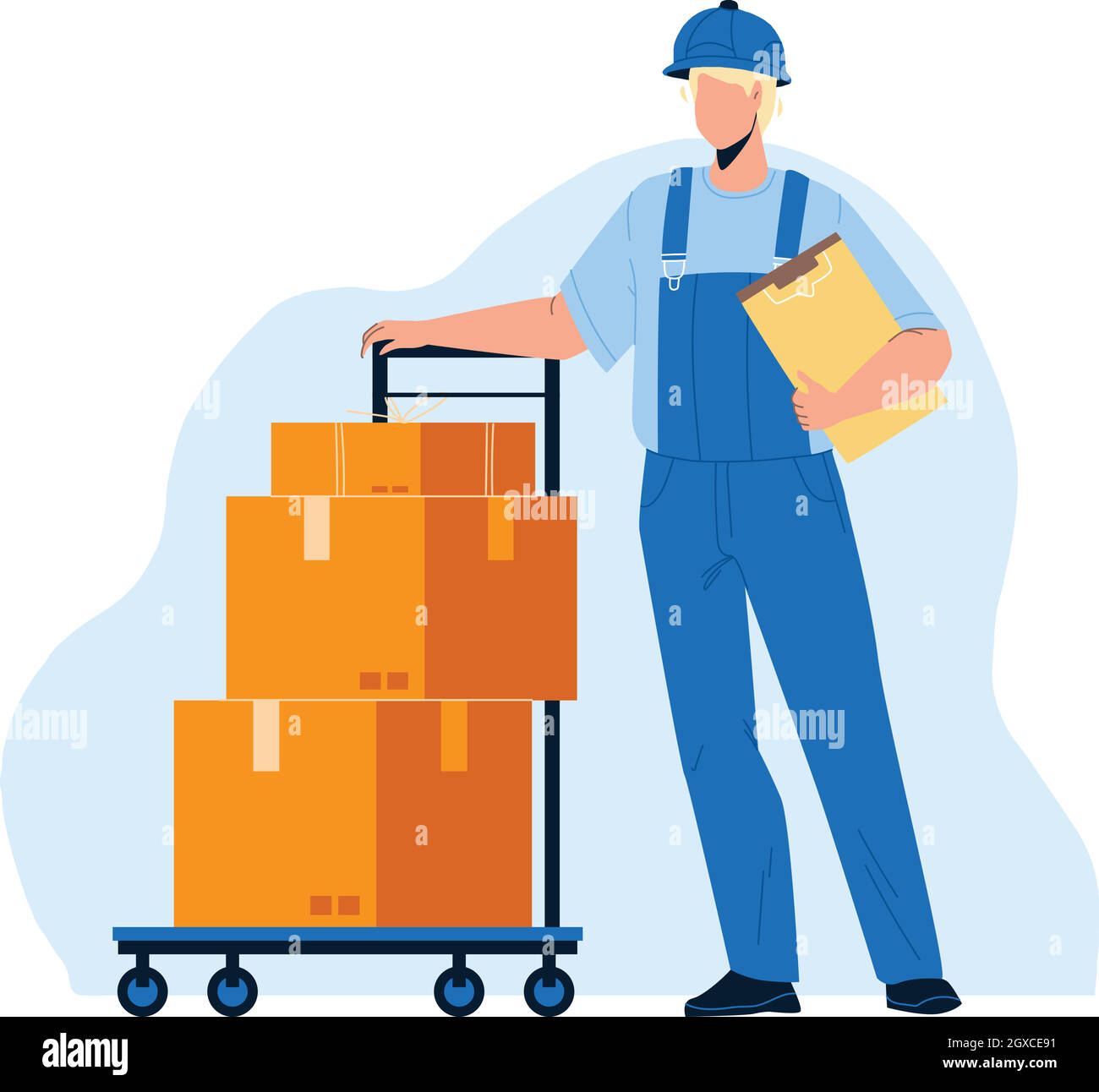 Mover Delivery Service Worker With Cart Vector Stock Vector Image & Art ...