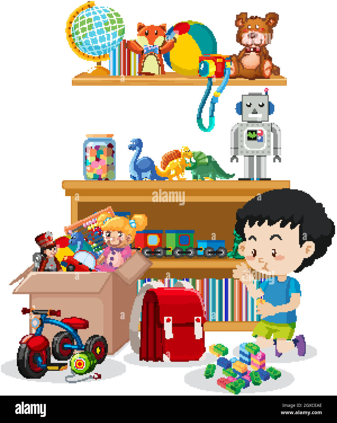 Scene with boy playing toys in the room Stock Vector Image & Art - Alamy