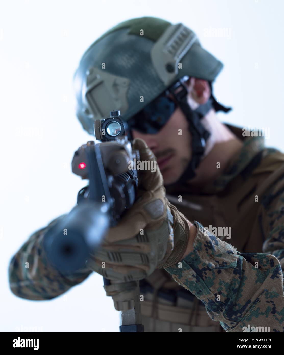 modern warfare american marines soldier aiming on laseer sight optics ...
