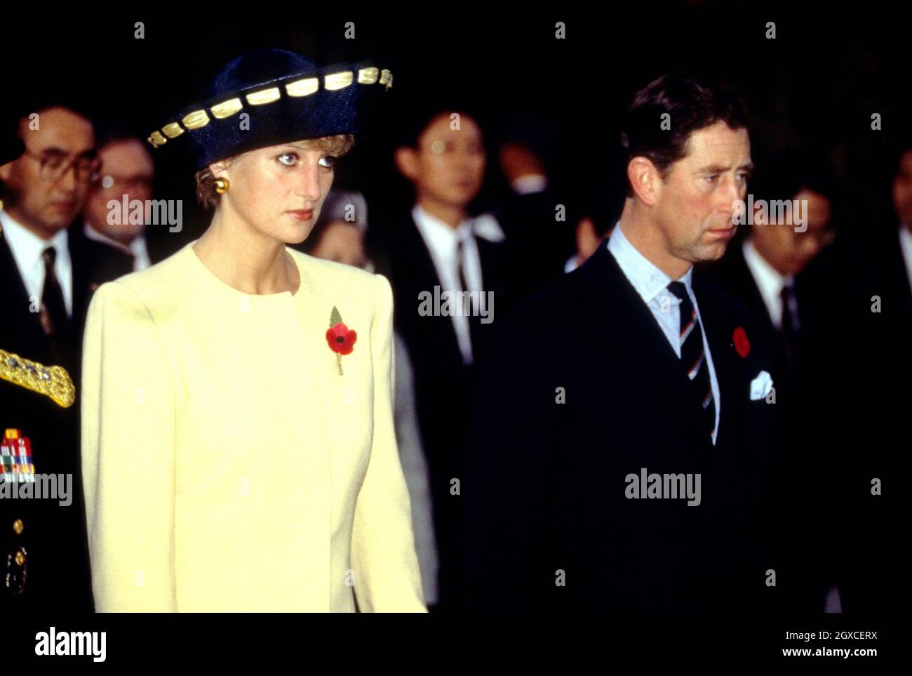 Princess Diana and Prince Charles sporting poppy's in Korea, 1992 Stock ...